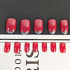 Red Press on Nails Square Fake Nails Short Glossy False Nails Natural Shape Acrylic Nails Pre-glued Full Cover Nails Uñas Postizas for Women and Girls 24PCS