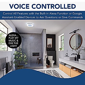 Broan-NuTone VC110CCT Sensonic Alexa Voice Controlled Smart Exhaust Fan with Dimmable LED Light and Bluetooth Speakers, 110 CFM