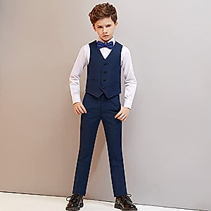 Happy Planet Boys' Suit Slim Fit 5 Piece, Adjustable Waist, Boys Formal, Dark Blue, 8