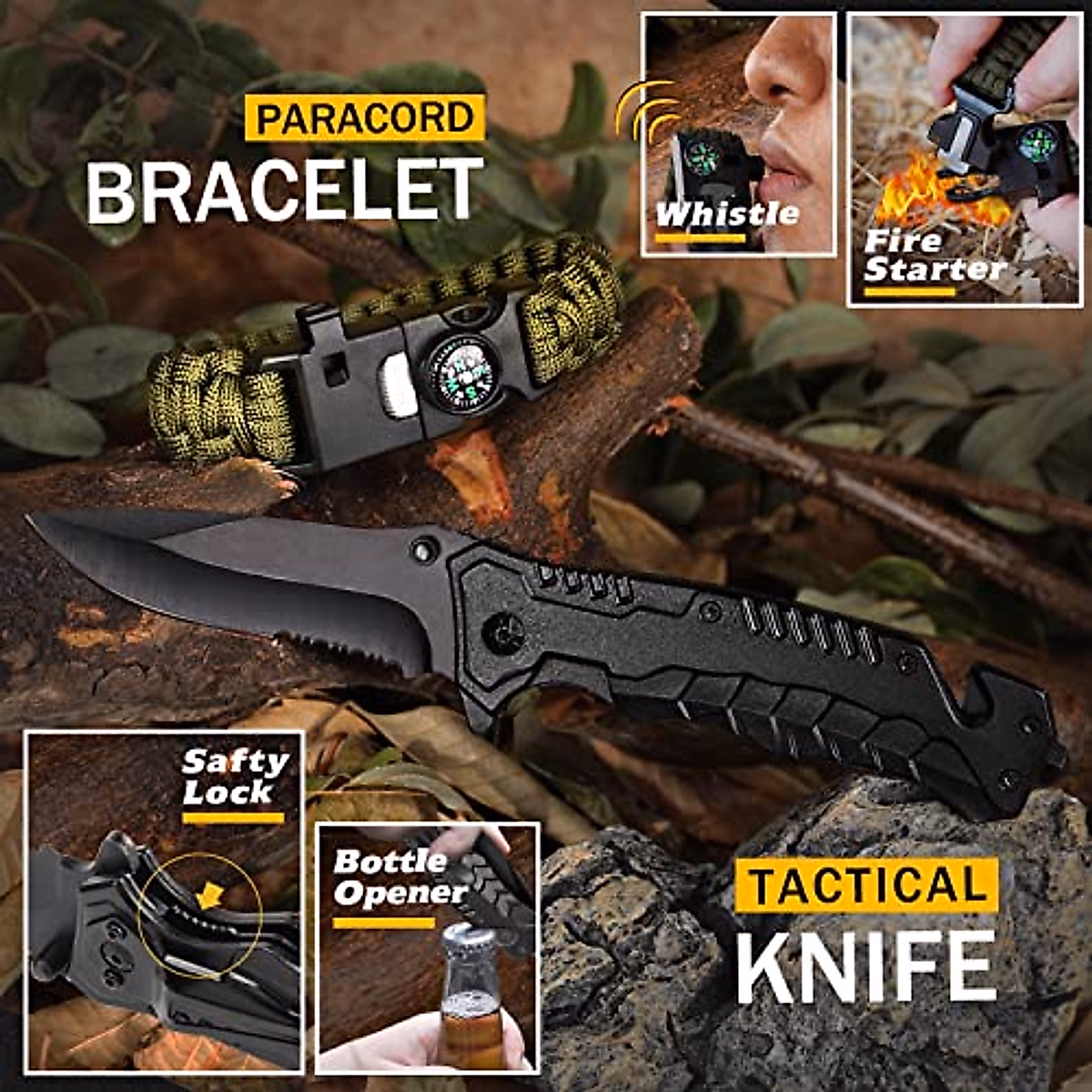 Gifts for Men Dad Husband Him, Survival Kit 14 in 1, Survival Gear and Equipment,Pocket Knife Multitool,Engraved Wood Pocket Knife I Love You, Unique Birthday Gift Idea for Men, Mens Stocking Stuffers