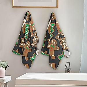 VIGTRO Christmas Gingersnap House Bath Hand Towels 2 Pack, Winter Kitchen Towels Gingerbread Man Ultra Soft and Highly Absorbent, Xmas Tree Cute Decorative Fingertip Towel for Home, Bathroom, Kitchen