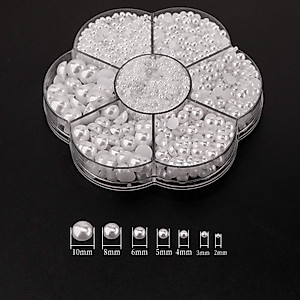 SAVITA 5600Pcs 2/3/4/5/6/8/10mm White Flat Back Pearl Half Round Pearls Beads Satin Luster Loose Beads Gems for DIY Craft Necklaces Bracelets Jewelry Decorations Wedding Dress Nail Art Making