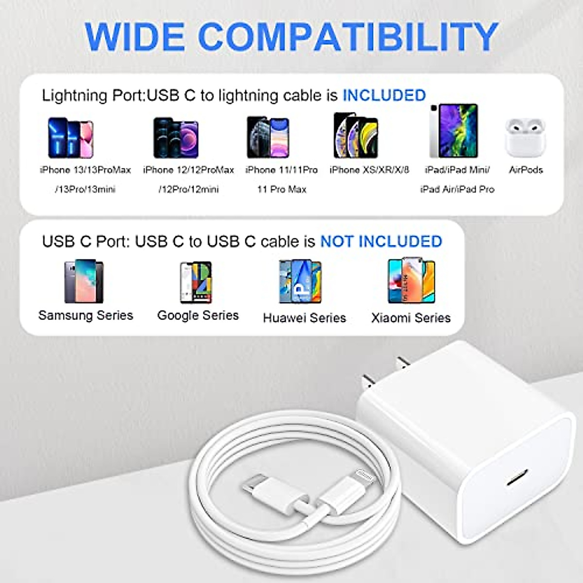 USB C to Lightning Cable 10 FT Compatible with iPhone, 2 Pack 10FT Long Type C Cable (White)