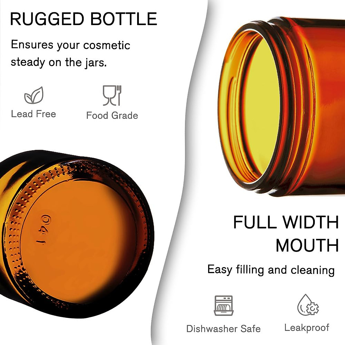 4 oz Small Glass Containers with Lids, Tecohouse 2 Pack Amber Glass Jars with Black Lids & Inner Liners, Mini Travel Toiletries Container for Slime, Makeup, Cream, Lotion, Cosmetic