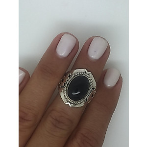 Black Onyx Oval Stone Vintage Gipsy Om Ring 925 Sterling Silver US Size 7 8 9 10 (7)
