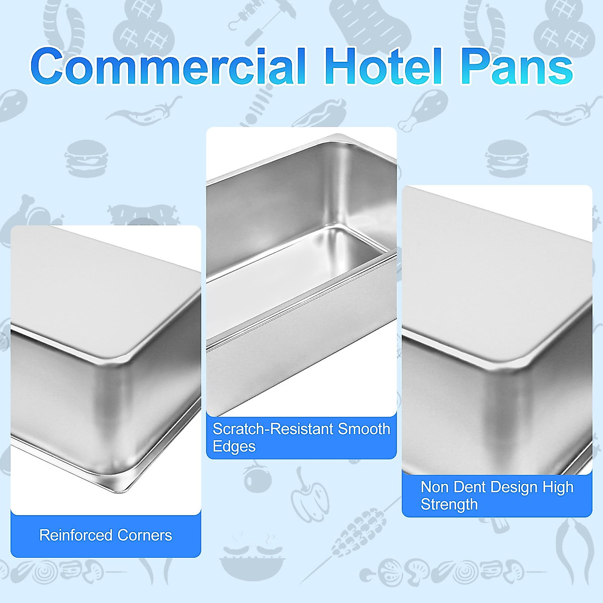 Carivia 6 Pack Full Size Steam Table Pans,Stainless Steel Hotel Pan,1/1 6 Inch Deep Anti Jam Commercial Table Pan,20.8" L x 13" W Catering Pans Food Pans for Hotels, Restaurants and Home Use
