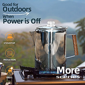 MEREZA Camping Coffee Pot Stovetop Coffee Maker Percolator Campfire Coffee Pot Stainless Steel Coffee Pot Camping Outdoors Home 9 Cup No Aluminum & Plastic Fast Brew