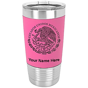 LaserGram 20oz Vacuum Insulated Tumbler Mug, Flag of Mexico, Personalized Engraving Included (Silicone Grip, Pink)