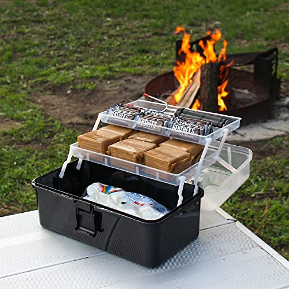 Neature Backyard Smores Kit - Black 13 x 7.9 x 5.9in Plastic Dessert Bonfire Accessories Caddy with Telescoping Skewers