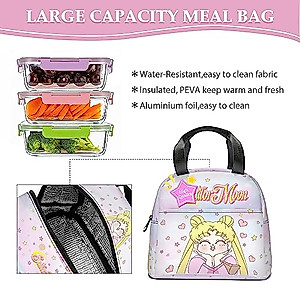 SKTYBDC Cute Anime Backpack, 5Pc Cartoon Backpack with Lunch Box, Button Pins, Keychain, Stickers, Casual Daypack Travel Bag 17in (dream)