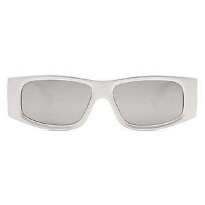 SOJOS Trendy Y2K Polarized Rectangle Sunglasses for Women Men Retro Designer Rave Sunglasses SJ2228, Bright Silver/Silver Mirrored