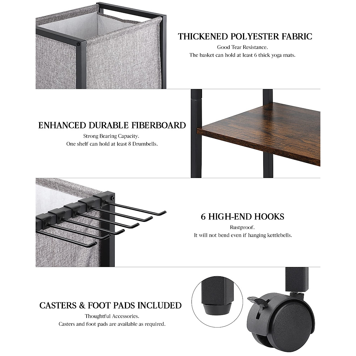 Yoga Mat Storage Rack Home Gym Equipment Storage Organizer Yoga Mat Holder for Yoga Mat Foam Roller Dumbbells Kettlebells Resistance Bands and More Gym Accessories Women Men Workout Equipment