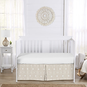 Sweet Jojo Designs Boho Aztec Geometric Boy or Girl Baby Nursery Crib Bed Skirt Dust Ruffle - Gender Neutral Beige Taupe Tan and White Bohemian Southwest Tribal for Llama Collection
