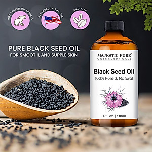 MAJESTIC PURE Black Seed Essential Oil | 100% Pure and Natural Black Seed Oil | Premium Grade Essential Oils for Hair Care, Home Diffusers, Skin, Aromatherapy, Massage and Humidifiers | 4 Fl Oz