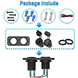 Cigarette Lighter Socket 12V Power Outlet, Qidoe Aluminum 40W Dual QC3.0 USB Charger Socket with LED Voltmeter Switch,150W DC Lighter Socket Waterproof 12V Plug Panel for Car Boat RV Marine Golf Cart
