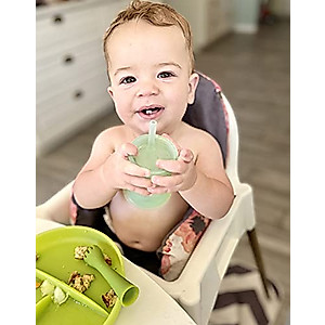 Olababy Silicone Straw Lid For Training Cup | Water Drinking Cup For Babies | 6+ Mo Infant To 12-18 Months Toddler | Transition To Sippy Cup For Kids & Smoothie Cup | Baby Led Weaning Supplies & Gifts