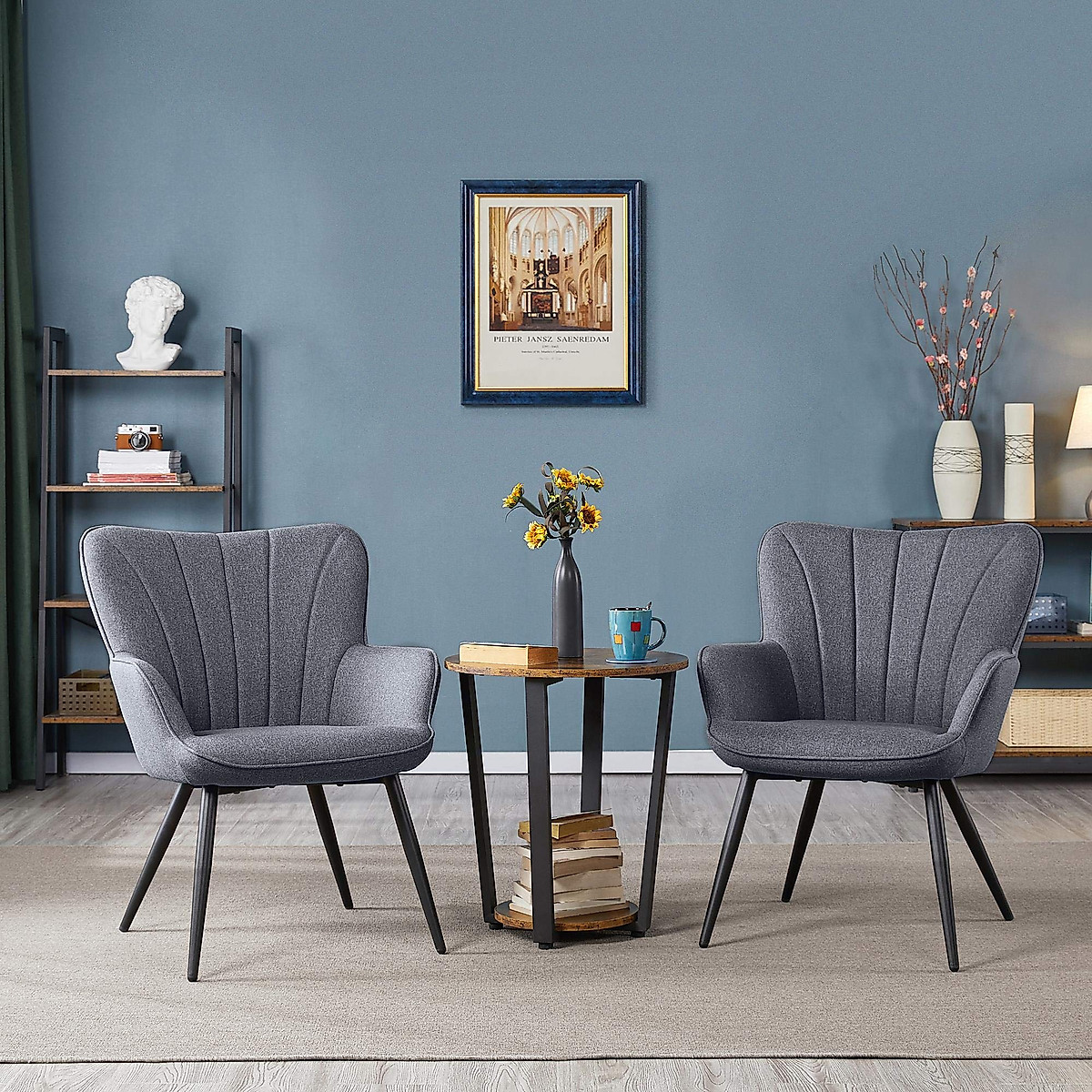 Yaheetech Accent Chair, Modern and Elegant Armchair, Linen Fabric Living Room Chair Vanity Chair with Metal Legs and High Back for Living Room Bedroom Office Waiting Room, Set of 2, Grey