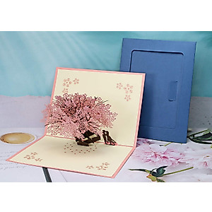 Penta Angel Handmade Cherry Blossom Card Pop Up 3D Flower Card Romantic Love Letter Greeting Anniversary Wedding Valentine Birthday Gift Card Blank Stationery Paper Card for Her Him Husband Wife