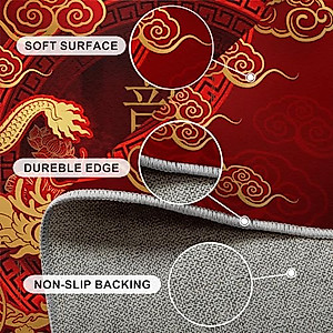KOMEJIE Chinese Style Dragon Area Rugs, Red Traditional Classic Rug for Bedroom, Non Slip Easy Clean Soft Carpet for Hallway Floor Living Room 2 x 5 ft