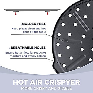 HONGBAKE 2 Pack Pizza Pan with Holes 12 Inch, Nonstick Pizza Tray for Oven with Widen Handles, Hot Air Pizza Crisper Tin, Round Baking Sheet for Frozen & Homemade Pizza, Grey