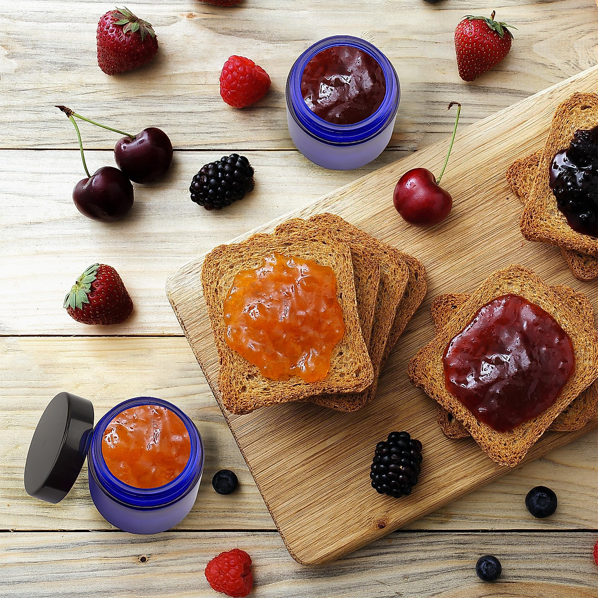 4-Ounce Cobalt Blue Glass Straight Sided Cosmetic Jars (12-Pack); 120 ml. Capacity, BPA-Free Lids