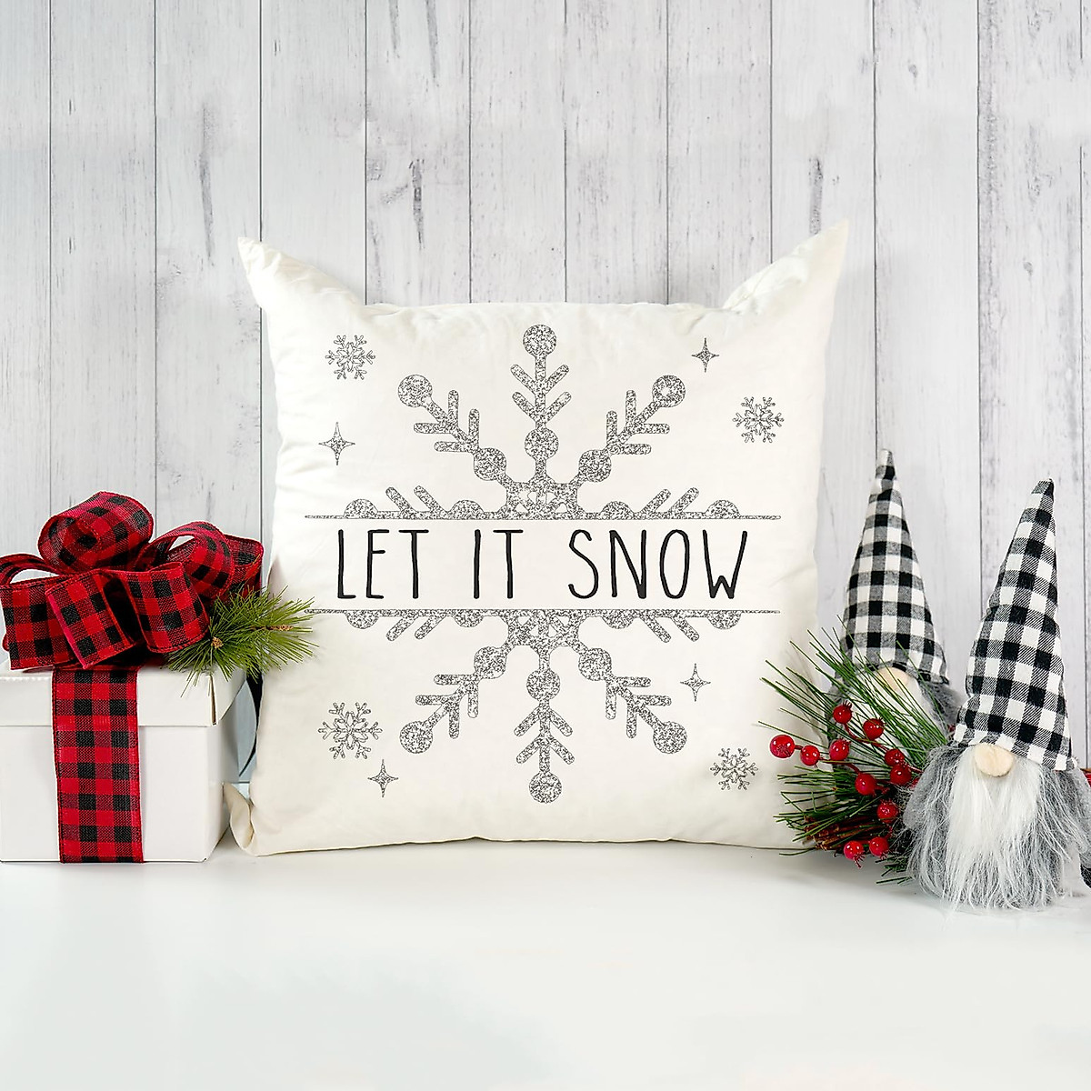 AOFANGGO Christmas Pillow Covers 18x18 Set of 4 Silver Glitter Holiday Decorations White Xmas Throw Pillows Cushion Covers for Bed Chair Sofa Couch