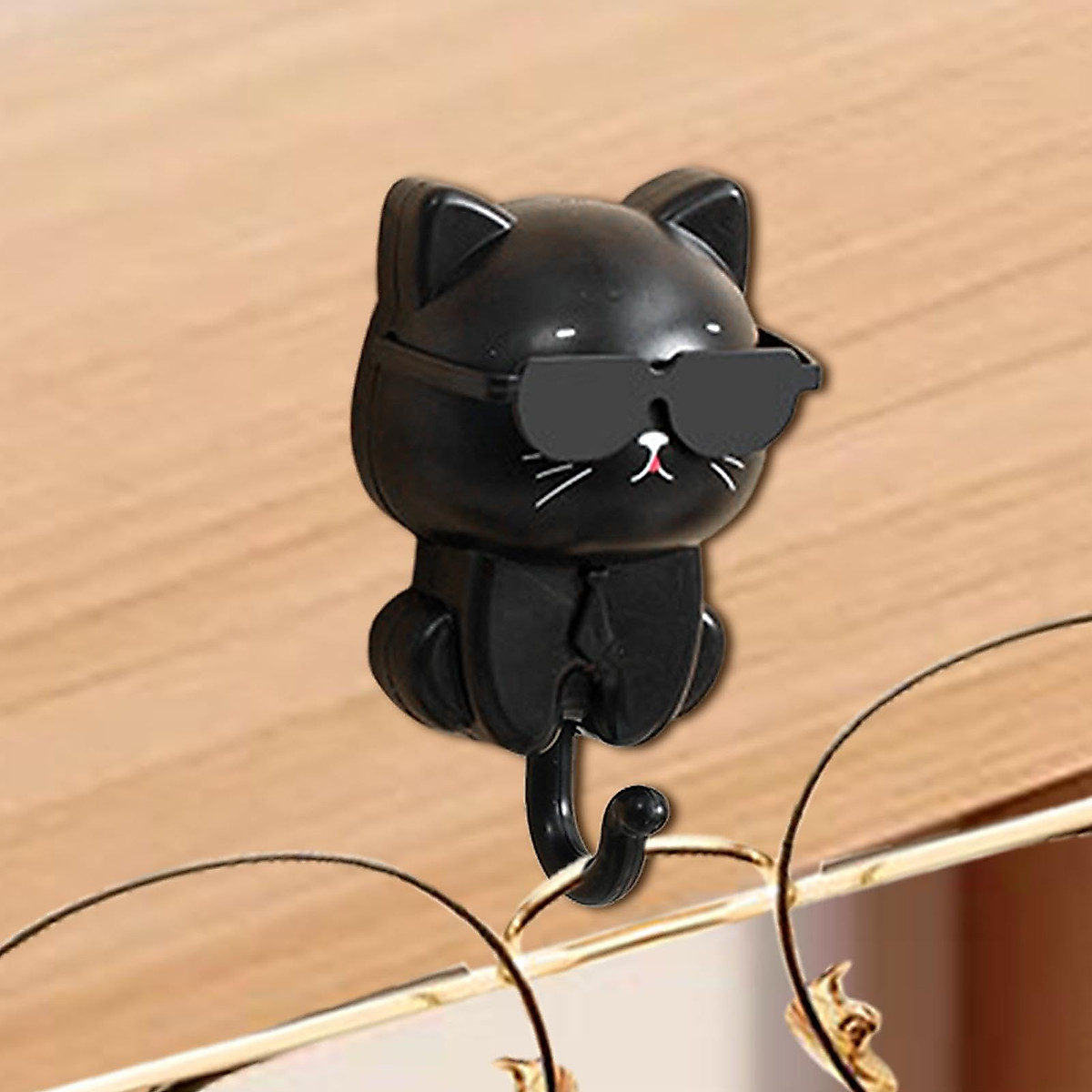 LAFANDE Cute Cat Key Hook, 2 Cartoon Cat in Sunglasses Creative Gra-vity Hook, Adhesive Coat Hooks Key Holder for Wall Decorative, Pet Wall Hooks for Hanging Key, Bag, Hat, Towel