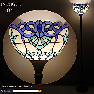 WERFACTORY Tiffany Floor Lamp Navy Blue Baroque Stained Glass Light 12X12X66 Inches Pole Torchiere Standing Corner Torch Uplight Decor Bedroom Living Room Home Office S003B Series