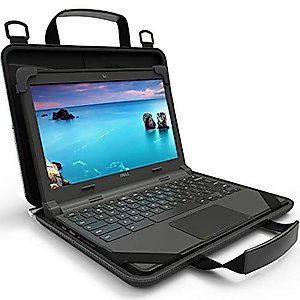 UZBL 13-14 inch Chromebook Case Protective Laptop Hard Cover Sleeve, Always-on Work in Case with Carrying Handle Shoulder Strap (Black PU)