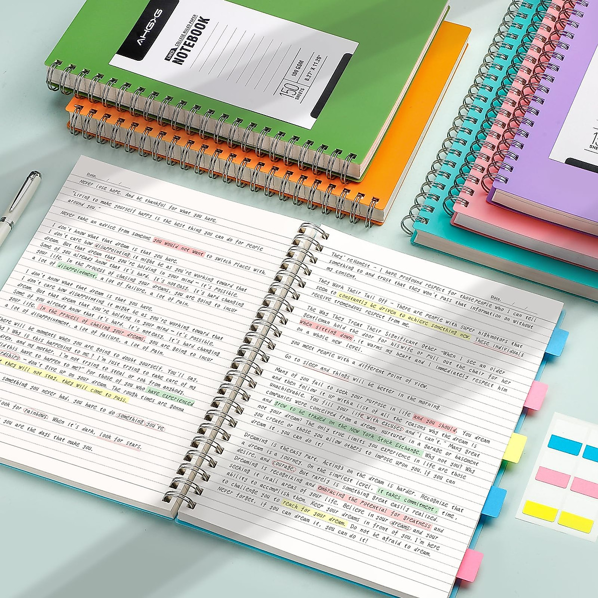 AHGXG Spiral Notebook College Ruled - Large Spiral Journal A4 Notebook 8.5" x 11", 300 Pages Writing Journal for Work, 100GSM Thick Paper, Plastic Hardcover, for Women Men Office School, Lake Blue