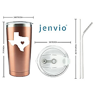 JENVIO Texas Gifts | Stainless Steel Travel Tumbler | with 2 Lids 2 Straws and Gift Box | Themed State Decor for Women Husband Sister Girlfriend Valentine's Day Gift (20 Ounce Rose Gold)