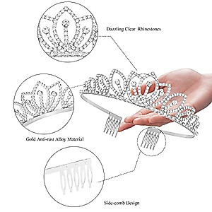 CURASA Silver Crystal Crowns with Comb Pretty Tiaras for Women Princess Crown for Girls Birthday Crown Tiara for Bridal Wedding Headband Quinceanera Prom Costume Elegant Hair Accessories for Women