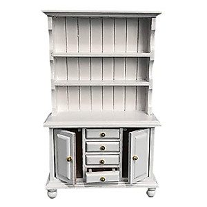 1:12 Scale Miniature Cupboard Bookshelf Classic Wooden Mini Storage Hutch Kitchen Dollhouse Bookshelf Wood Cabinet 1:12 Furniture Display Showcase Decoration Sideboard Accessories (Wood Color)