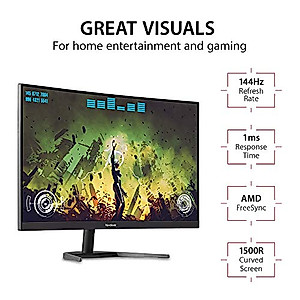 ViewSonic VX2768-2KPC-MHD 27 Inch 1440p Curved 144Hz 1ms Gaming Monitor with FreeSync Premium Eye Care HDMI and Display Port (Renewed)