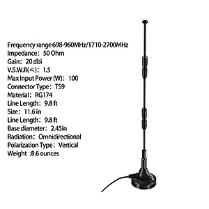 CHHLIUT High Gain TS9 Antenna 4G LTE 2.4GHZ Antenna 20DBi Omni Directional Antenna with Magnetic Stand Base 9.8ft Extension Cable