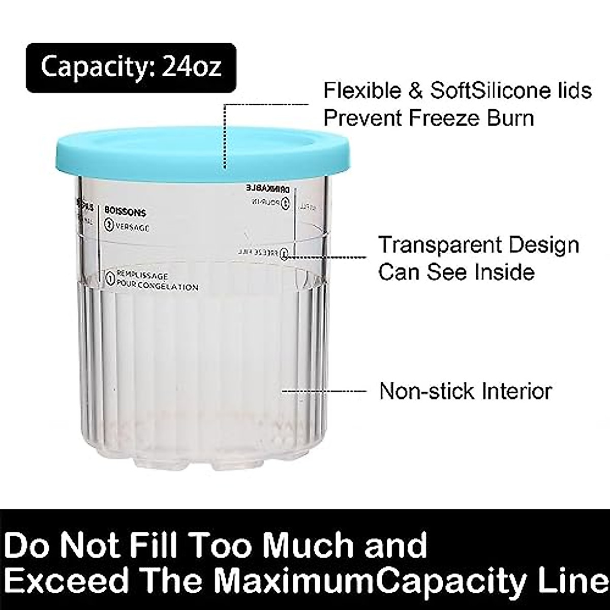RAYPUR Creami Pints and Lids - 4 Pack, for Ninja Creami,24 OZ Pint Containers with Lids Airtight and Leaf-Proof Compatible with NC500,NC501 Series Ice Cream Makers