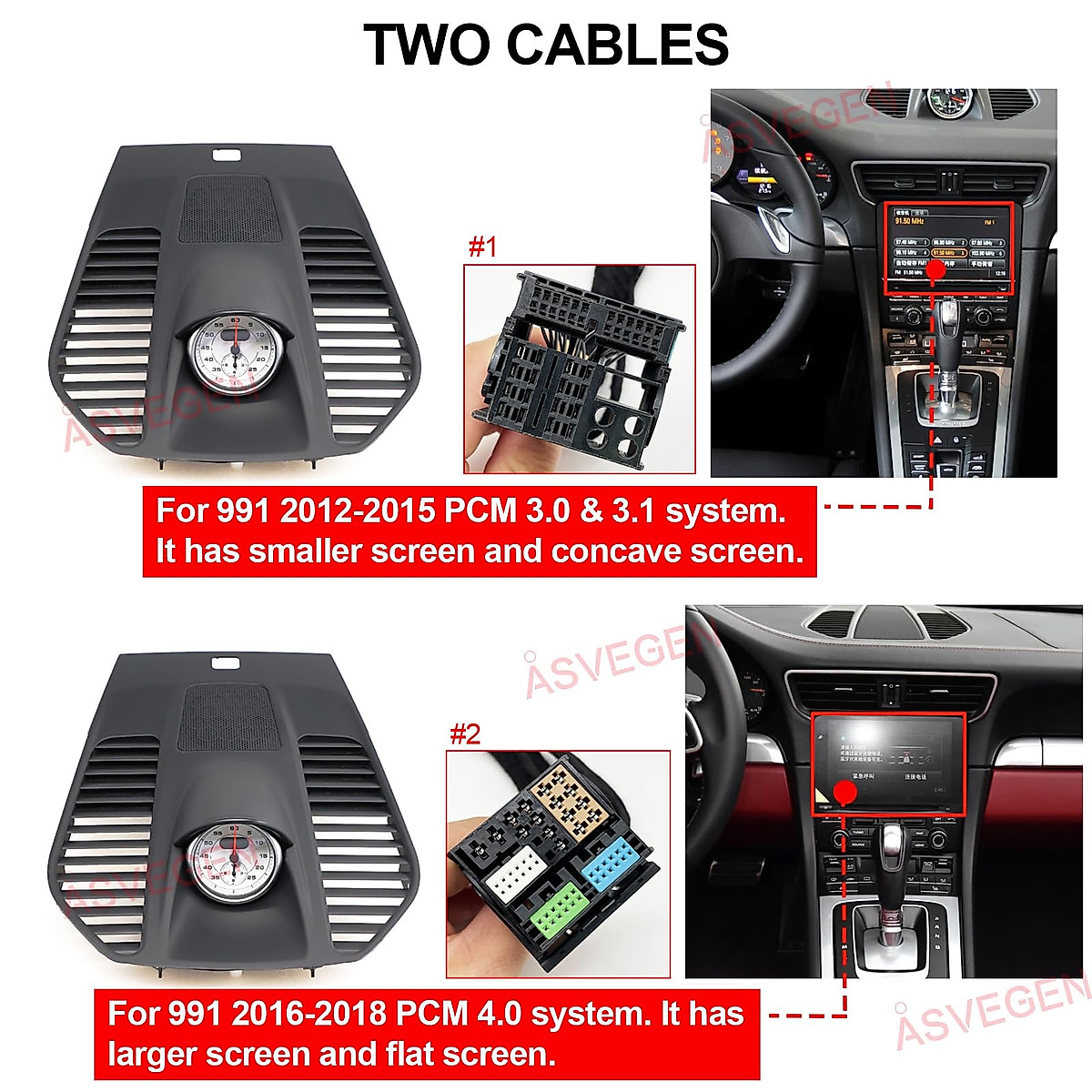 ASVEGEN Sport Chrono Stopwatch Mounted Dashboard for Porsche 911 991 2013-2019, Beige Panel and Black Clock