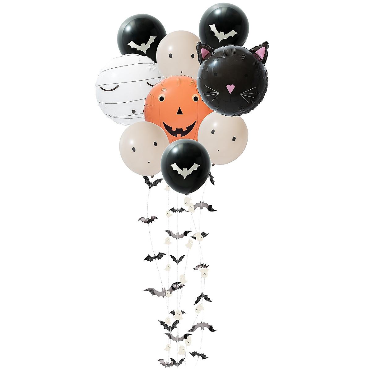 Cheerland Halloween Garland Balloon Kit Pumpkin Cat Ghost Bat Balloon with Paper Garland Photo Booth Background Decorations For Themed Birthday Baby Shower Halloween Party Supplies - Pack of 13