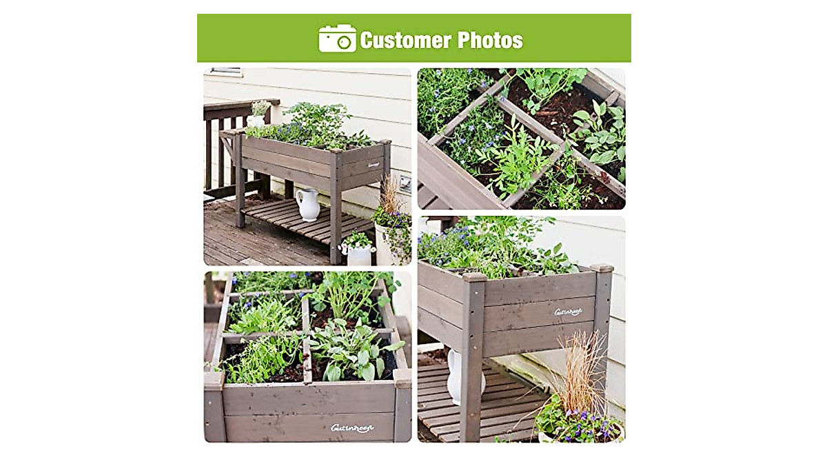 GUTINNEEN Raised Garden Bed for Herbs, Patio Elevated Flower Planter Vegetable Boxes with Grow ...