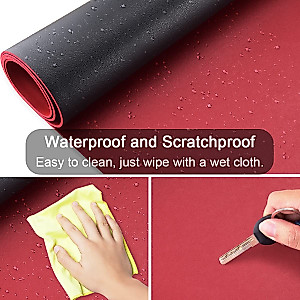 Large Leather Desk Pad -47.2'x17' Dual Sided Office Desk Mat Extra Big Mouse Keyboard Pad Waterproof Mousepad Desk Cover Writing Pad for Office and Home（Black+Dark Red）