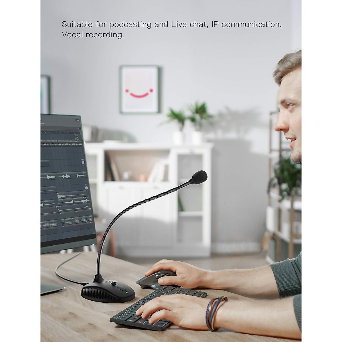 Fifine USB Computer Microphone, Plug &Play Desktop Condenser PC Laptop Mic,Mute Button with LED Indicator, Compatible with Windows/Mac, Ideal for YouTube,Zoom,Recording,Twitch Games(K054)