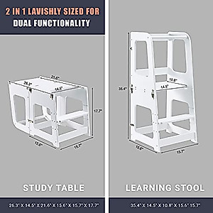 UNCLE WU Foldable Kitchen Step Stool for Toddlers -Children Learning Step Tower - Safety Stand Tower in Bathroom - Kid's Step Stool with Studying Table (Natural)