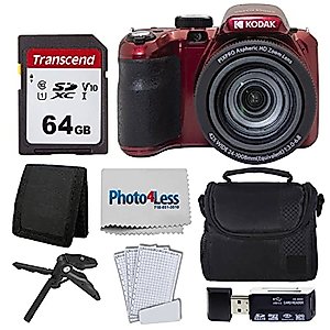Kodak PIXPRO AZ425 Digital Camera + 64GB Memory Card + Camera Case (Black) + USB Card Reader + Table Tripod + Accessories (Red)