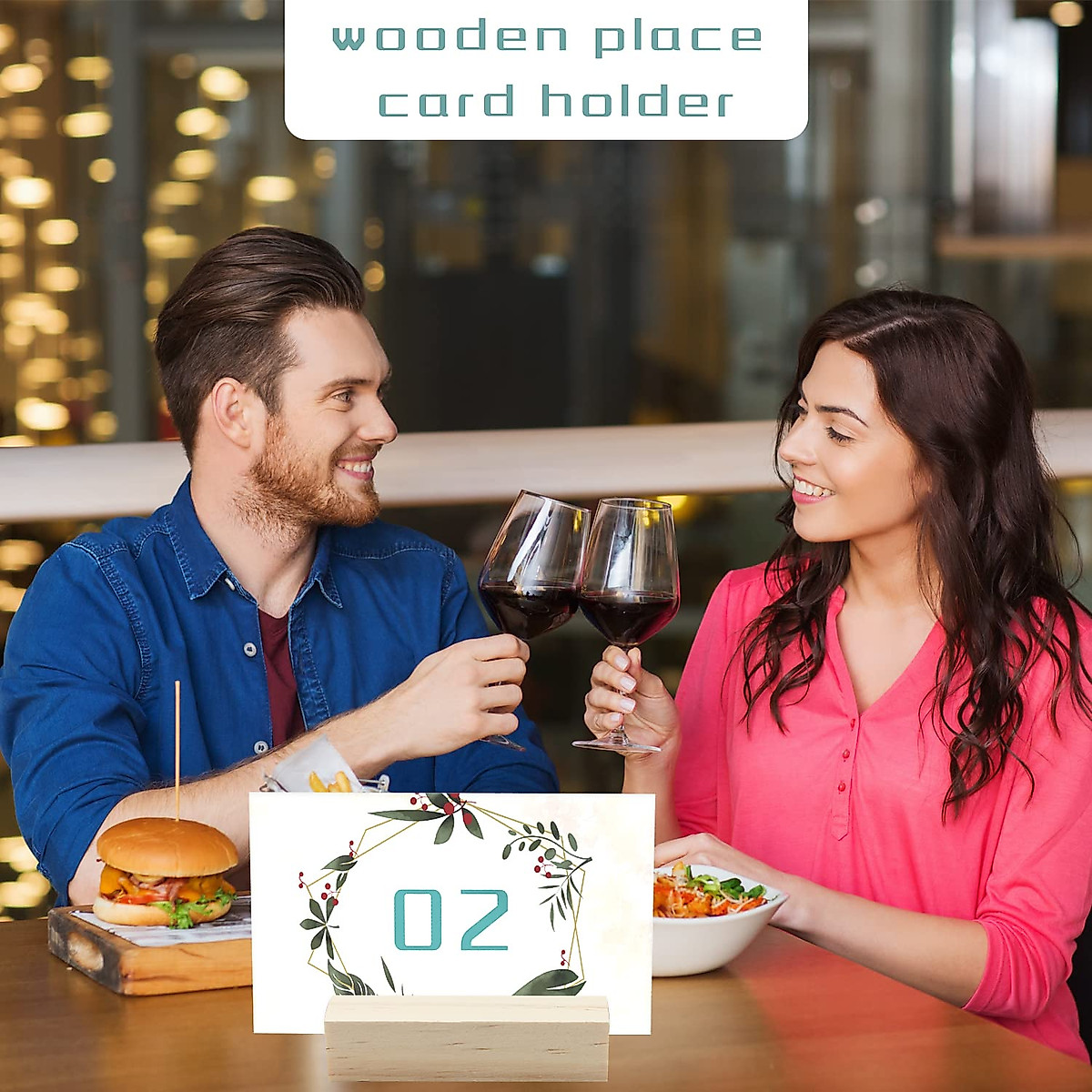 FSWCCK 40 Pieces Wood Place Card Holders Wood Table Number Stands Picture Holder Acrylic Sign Holdersr for Ceremony Birthday Party Home Decoration