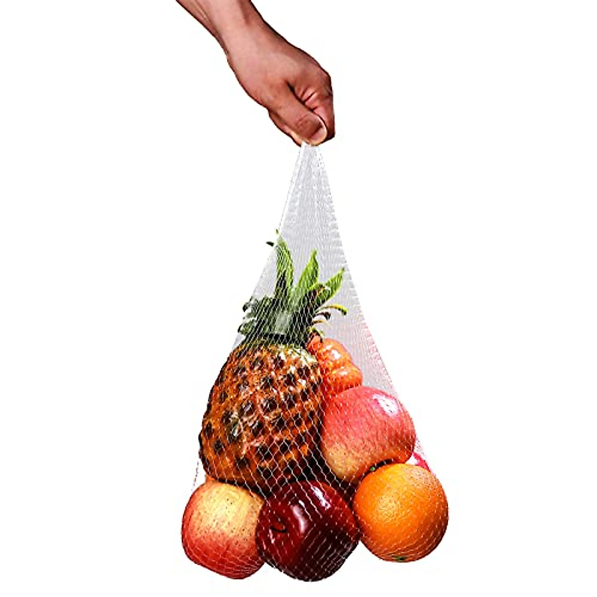 100pz 24in Plastic Mesh Produce Bags Reusable Nylon Net Bag Grocery Washable Mesh Net Produce Net Storage Toys Fruits Vegetables Collection Clear Seafood Bags (White)