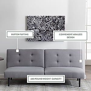 Edenbrook Gilman Futon - Futon Sofa Bed - Futon Couch - Small Futon - Living Room Furniture - Armless Sofa Bed Couch - Sleeper Sofa – Gray Linen Futon