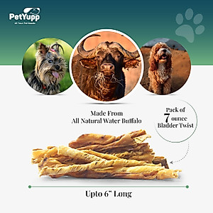PetYupp Water Buffalo Bladder Twist Dog Chews - 100% Natural Dog Treats - for Small, Medium & Large Dog, High-Protein, Low-Fat, & Easy Digest Dog Treats - Non-GMO & No Additives (Pack of 7 Oz)