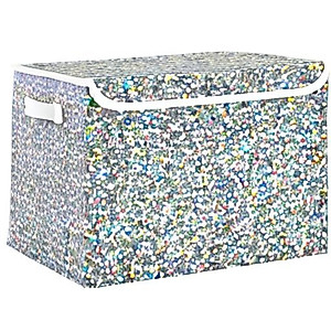 VIGTRO Silver Glitter Rainbow Sparkles Storage Bins with Lids Foldable Storage Boxes with 2 Handles, Bling Decorative Storage Basket Collapsible for Clothes Books