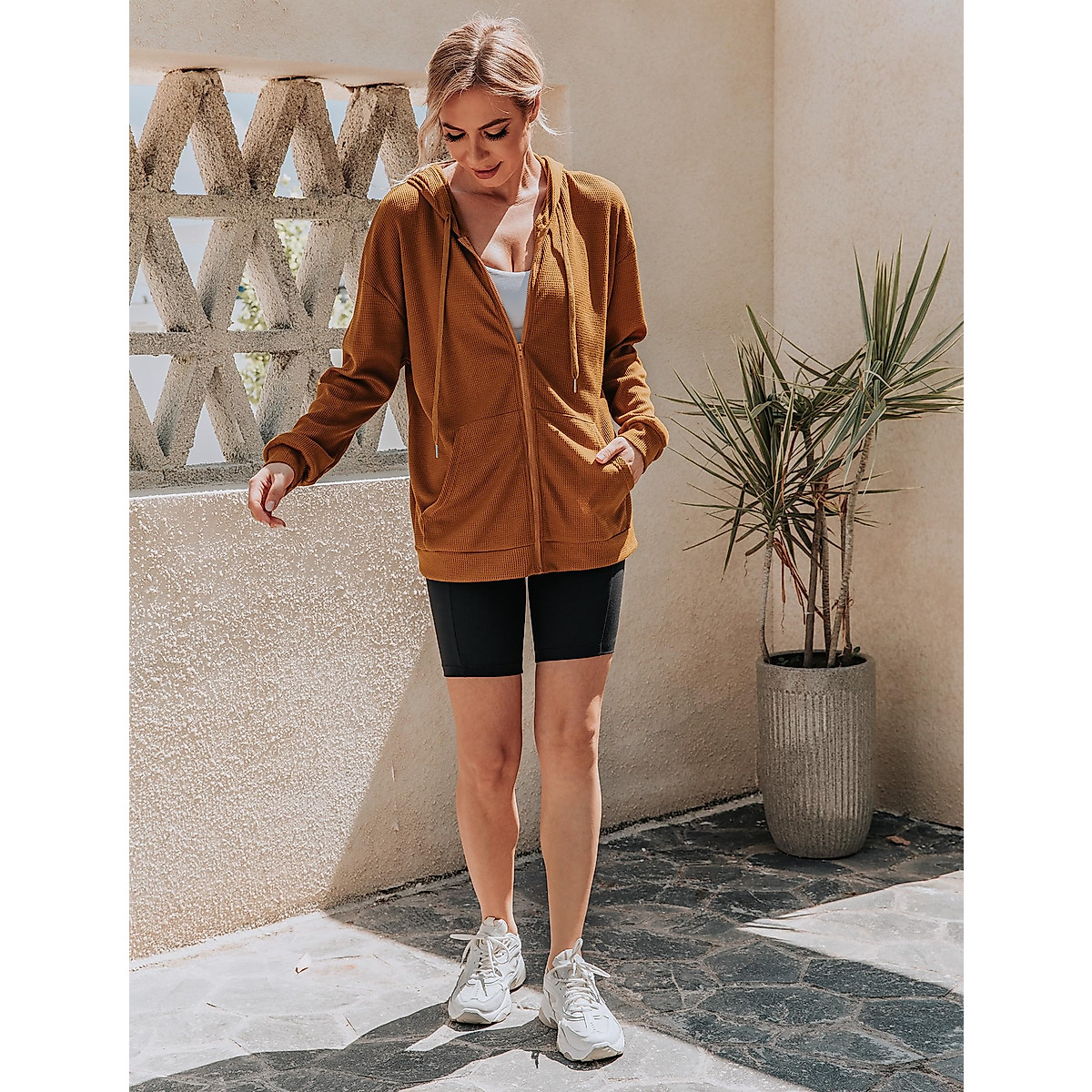 Cowasto Women Full Zip Up Hoodies Long Sleeve Casual Zipper Sweatshirt With Pocket Dark Brown