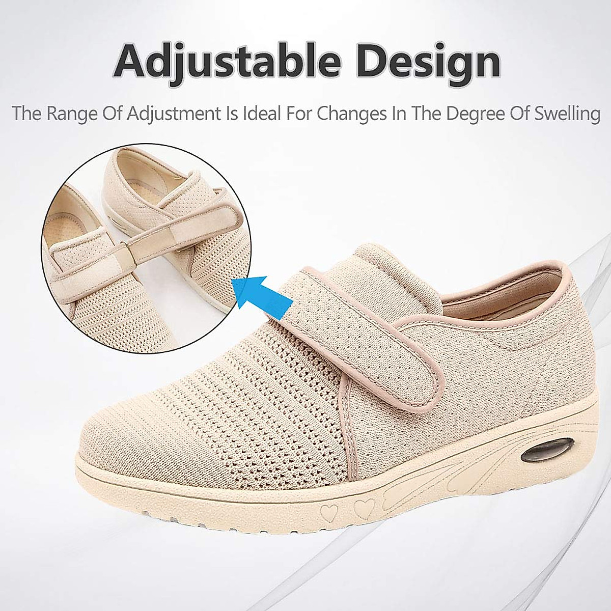 Womens Diabetic Walking Shoes Adjustable Outdoor Sneakers Recovery Easy On Off Strap Wide Width Slippers Comfort for Seniors Elderly Woman Swollen Feet, Edema, Foot Pain
